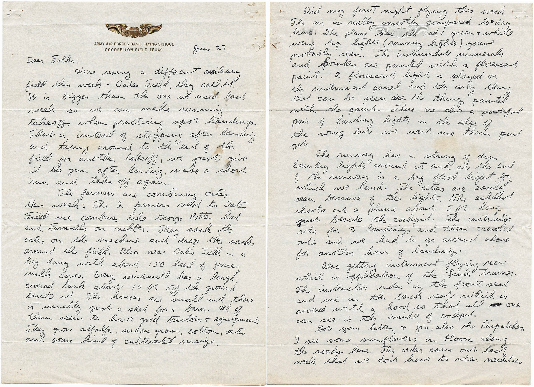 First night flying – Dear Folks